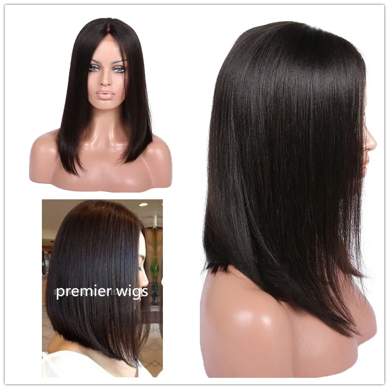 #1 - Negro azabache PELUCA DE PELO NATURAL Y CORTE BOB-Pelucas de malla ...