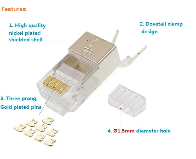 Cat7 RJ45 Shielded Modular Plug Gold-plated Pass Through RJ45 Cat7 ...