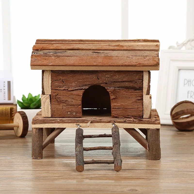 Natural Pine Wood Hamster Cage - Ideal for Small Animals