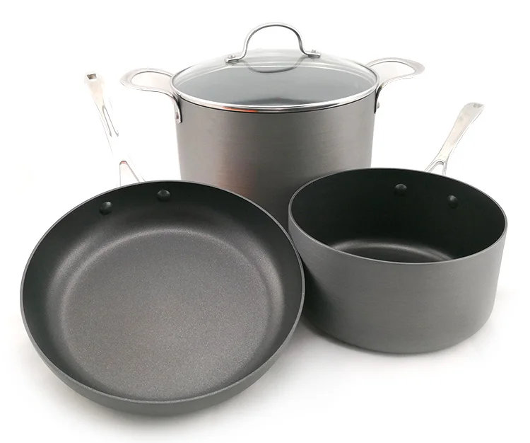 Wholesale Large Hard Anodized Aluminum Non-Stick Cooking Pot with Glass Lid