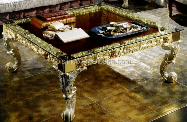 Antique Mediterranean Style Wood Carved Square Coffee Table with Glass ...