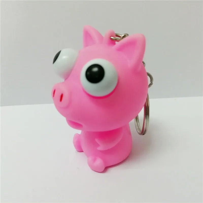 3D Popeyed Pink Pig Rubber Keychains - Custom Eyes Popper
