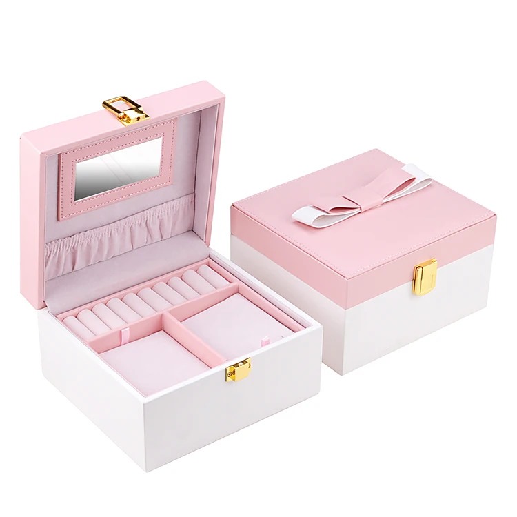 Women Luxury Pink Color Jewelry Box Leather Jewelry Box Custom Logo ...