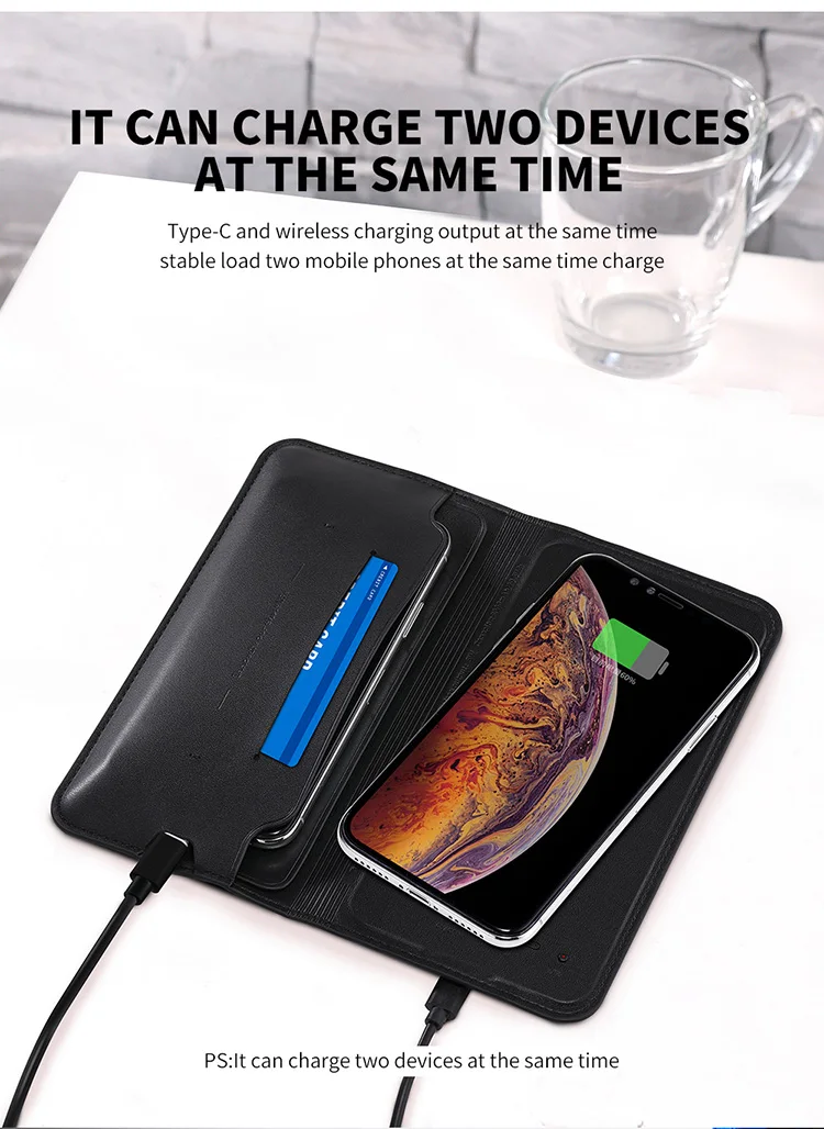 New Design Power Bank Fast Charger Leather Wallet Wireless Charging ...