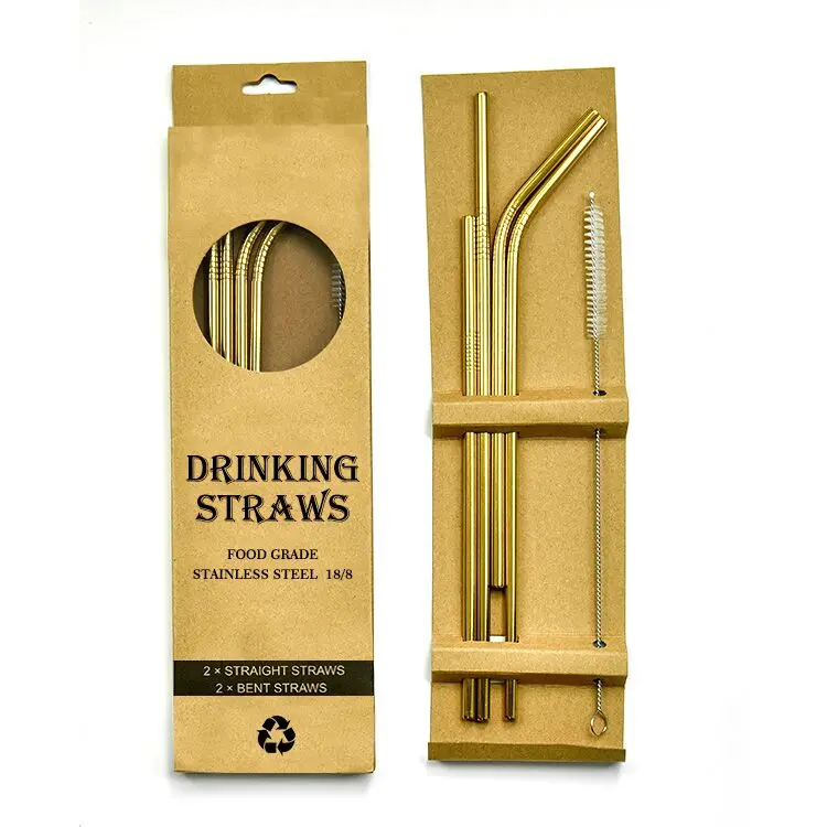 Kraft Paper Box Packing Eco Straw Stainless Steel Foldable Straw Metal ...