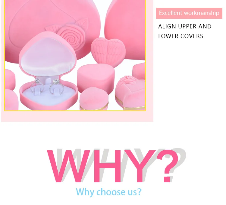 Pink Heart Shaped Romantic Velvet Birthday Engagement Jewelry Box Set ...