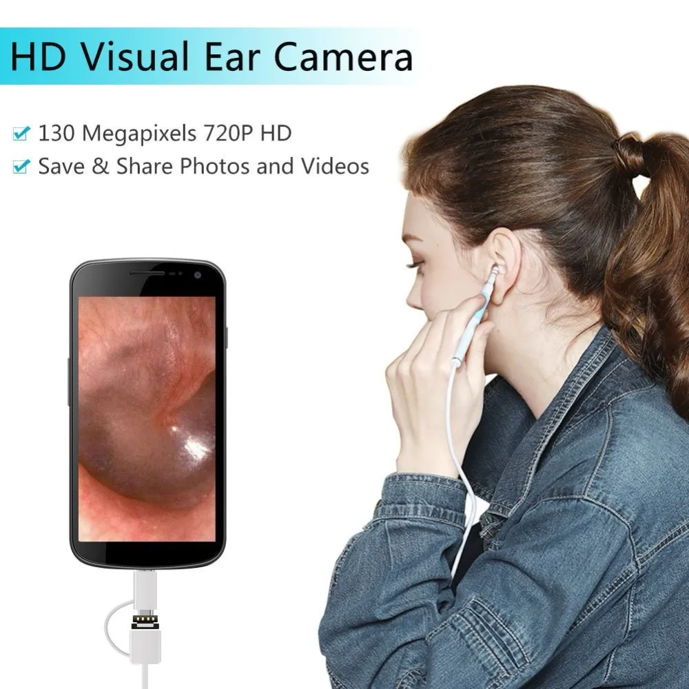 Ear Otoscope,720p Hd Ear Scope Inspection Camera,3 In 1 Usb Ear Digital ...