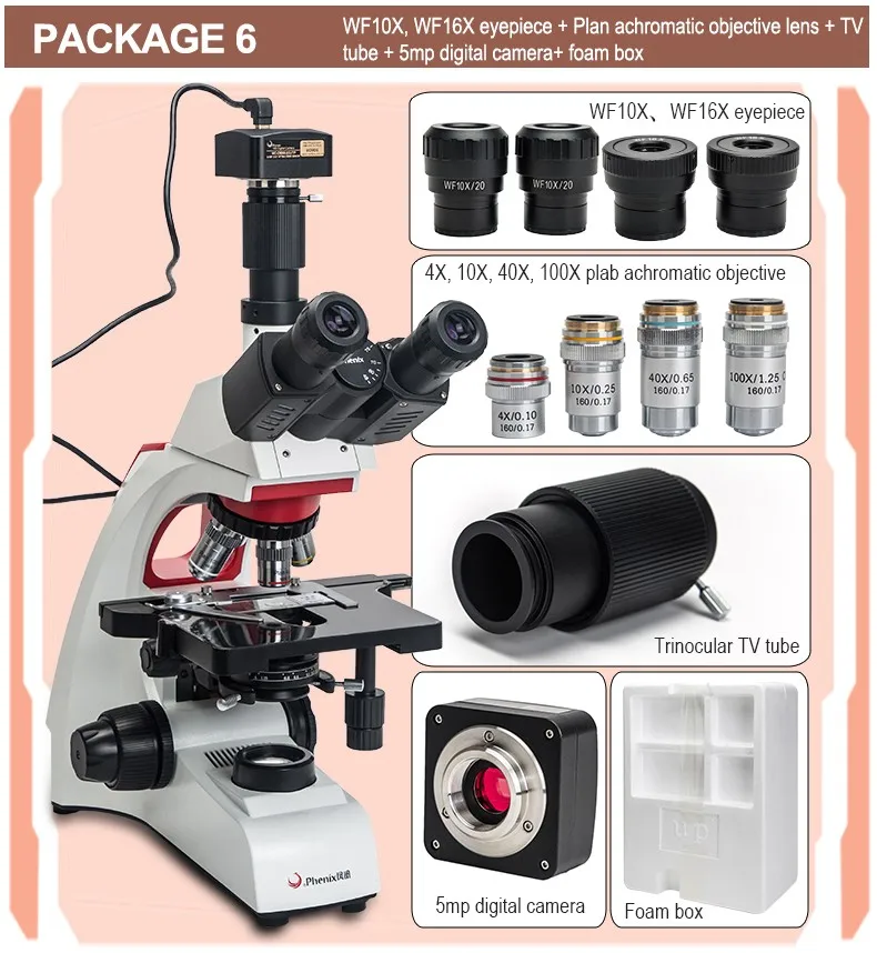 Phenix 40X-1600X Microscope with 5MP CMOS Camera for Live Blood Analysis