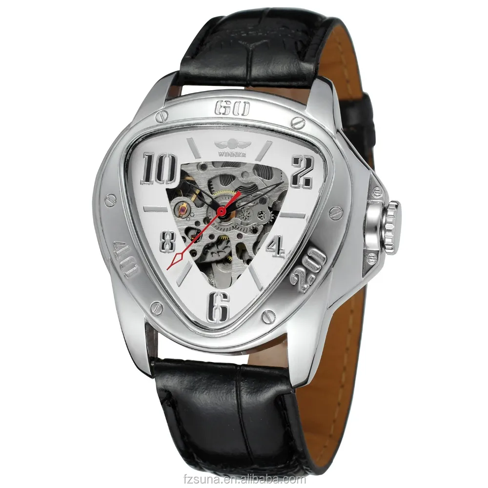 New Style Vogue Triangle Shape Luxury Skeleton Leather Mechanical T ...