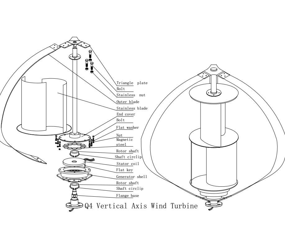 Small VAWT Portable Vertical Axis Wind Turbine - 400W