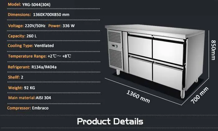 Nevera Horizontal De Acero Inoxidable Con 4 Cajones,260l,Para ...