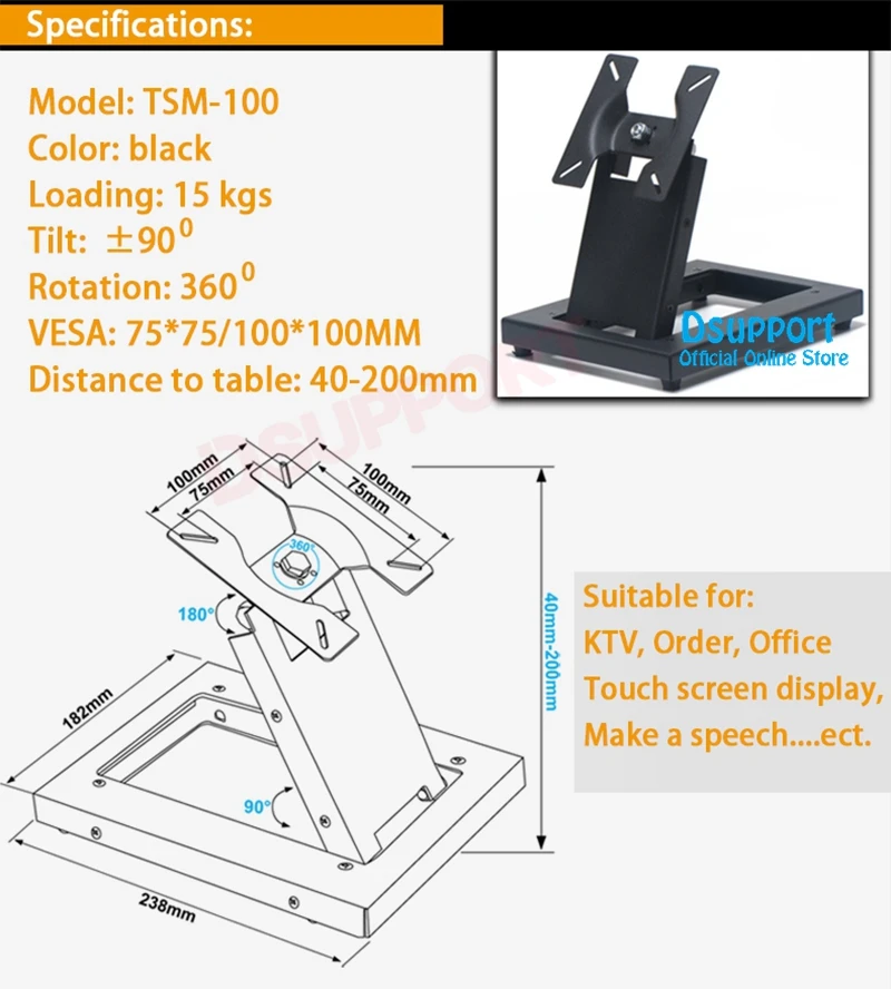Full Motion Foldable 14-24 Inch Touch Screen Stand Monitor Holder Tv ...