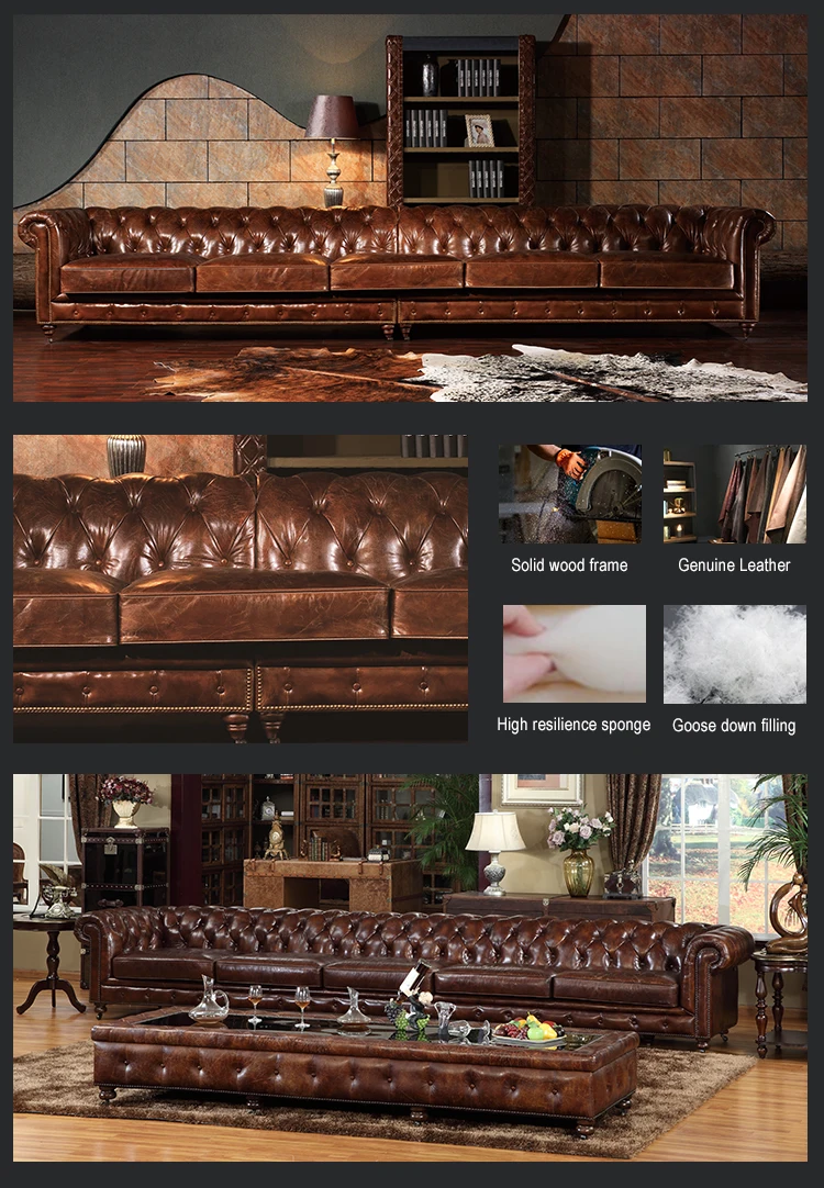 Custom Made Luxury Hotel Lobby Sofa - Vintage Tan Leather