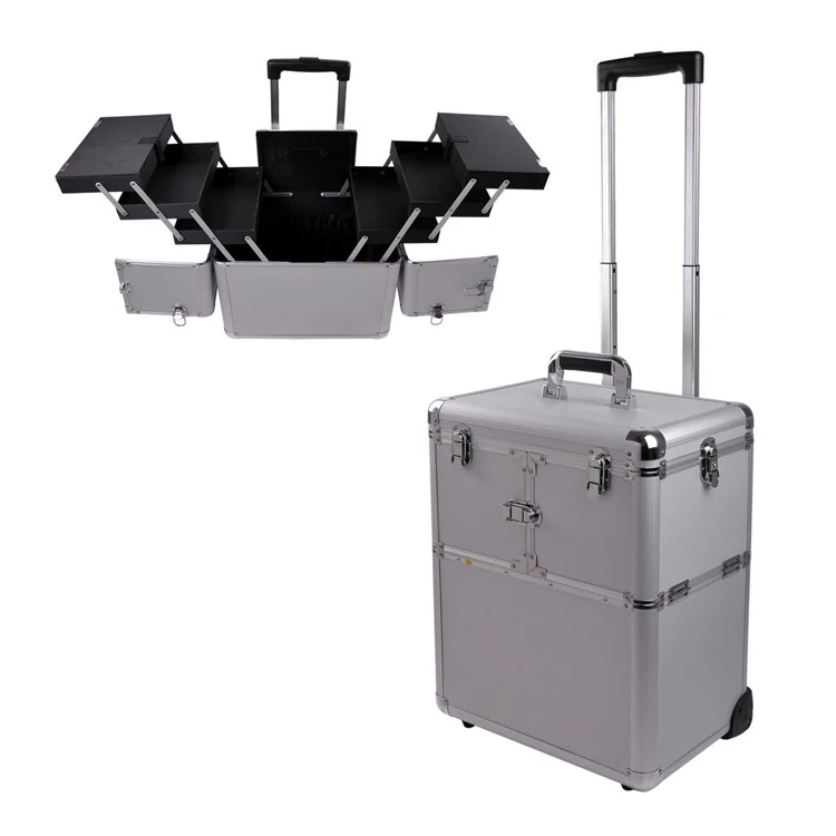 Professional Makeup Jewelry Tool Aluminum Luggage Cosmetic Trolley Case ...