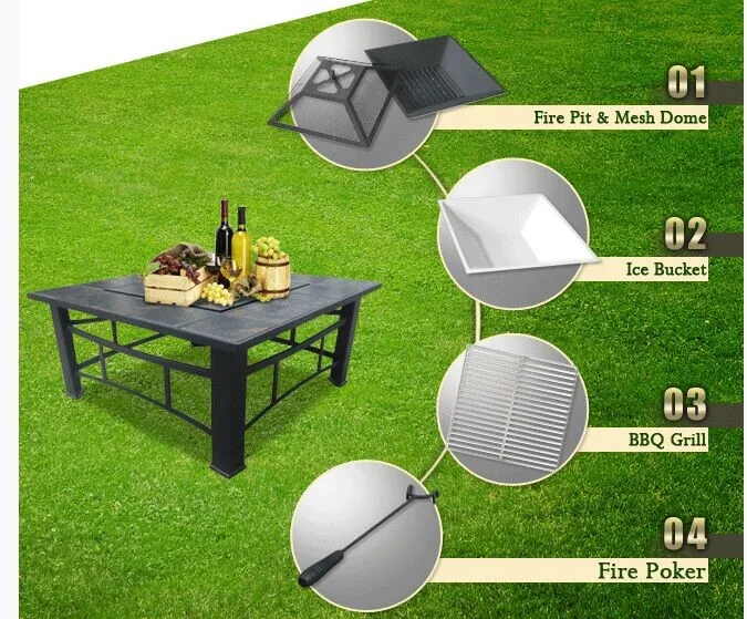 Multi-function Outdoor Square Bbq Grill Style Fire Pit Patio Heater ...