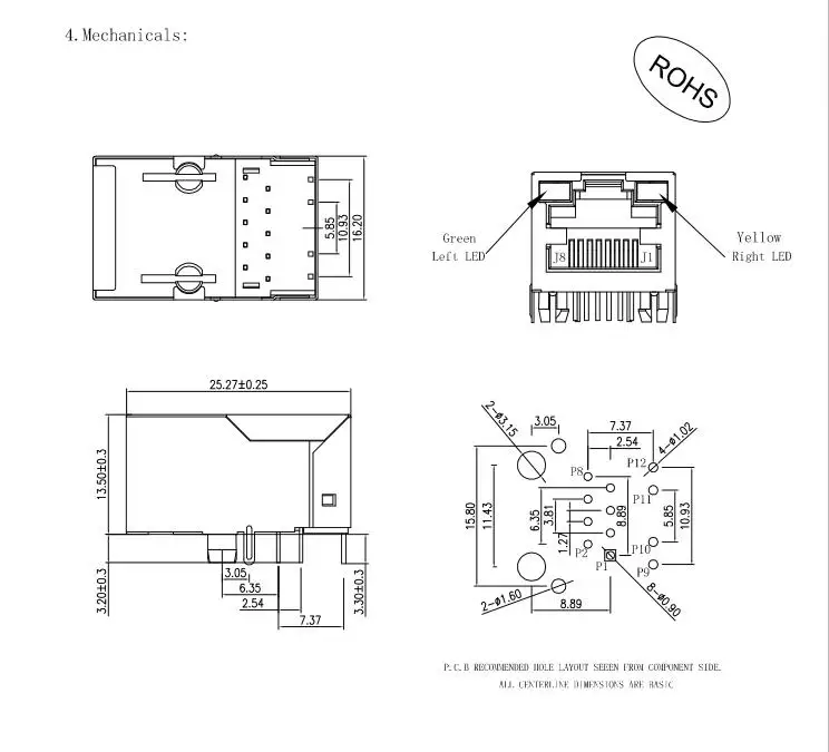 8 Pin Rj5 Modular Jack Connector With Led J1011f21pnl - Buy Rj45 ...