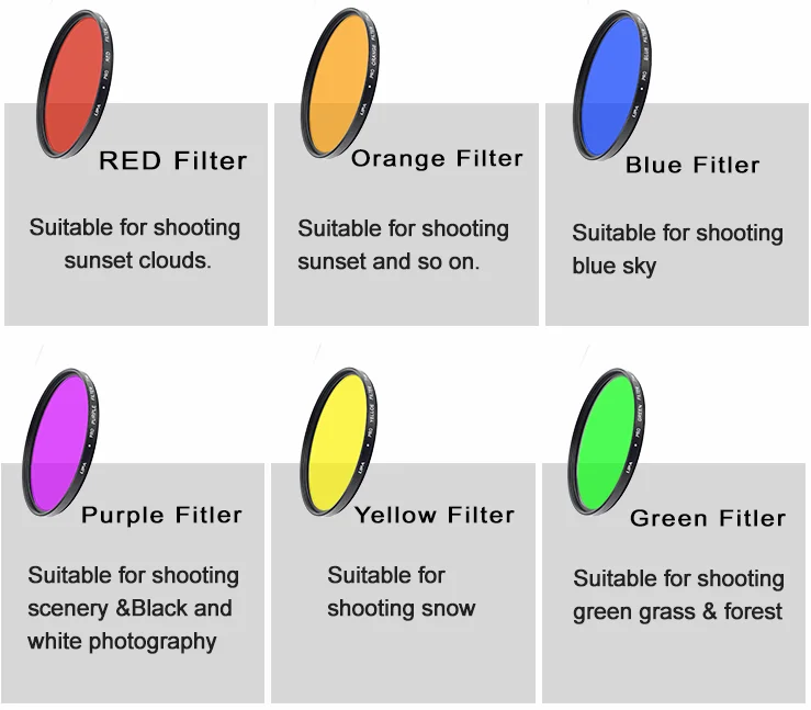 Optical Color Filter For Camera Lens High Quality Red Orange Yellow ...