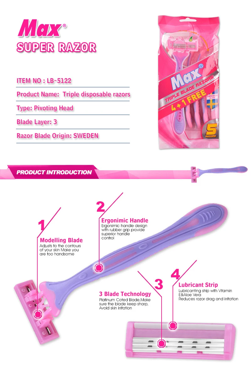 Female Max Brand Disposable Razor 3 Blade Soft And Smooth Shaver - Buy ...