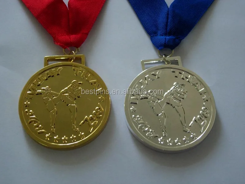 Muay Thai Embossed Metal Sport Award Ribbon Medal,Gold & Silver - Buy ...