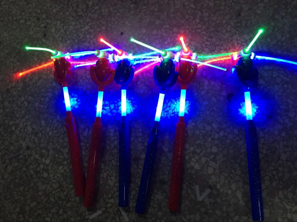 Magic Spinning Fiber Windmill Lantern Wands Glow Rainbow Stick Spinning ...
