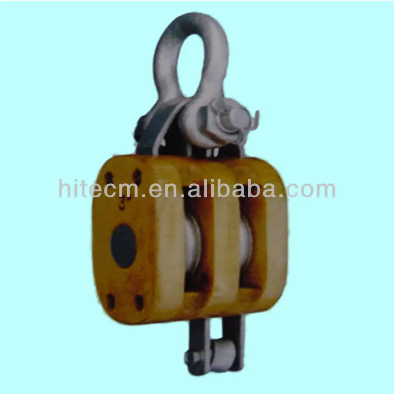 Regular Wood Block Triple Wheel Pulley With Shackle Snatch Block - Buy ...