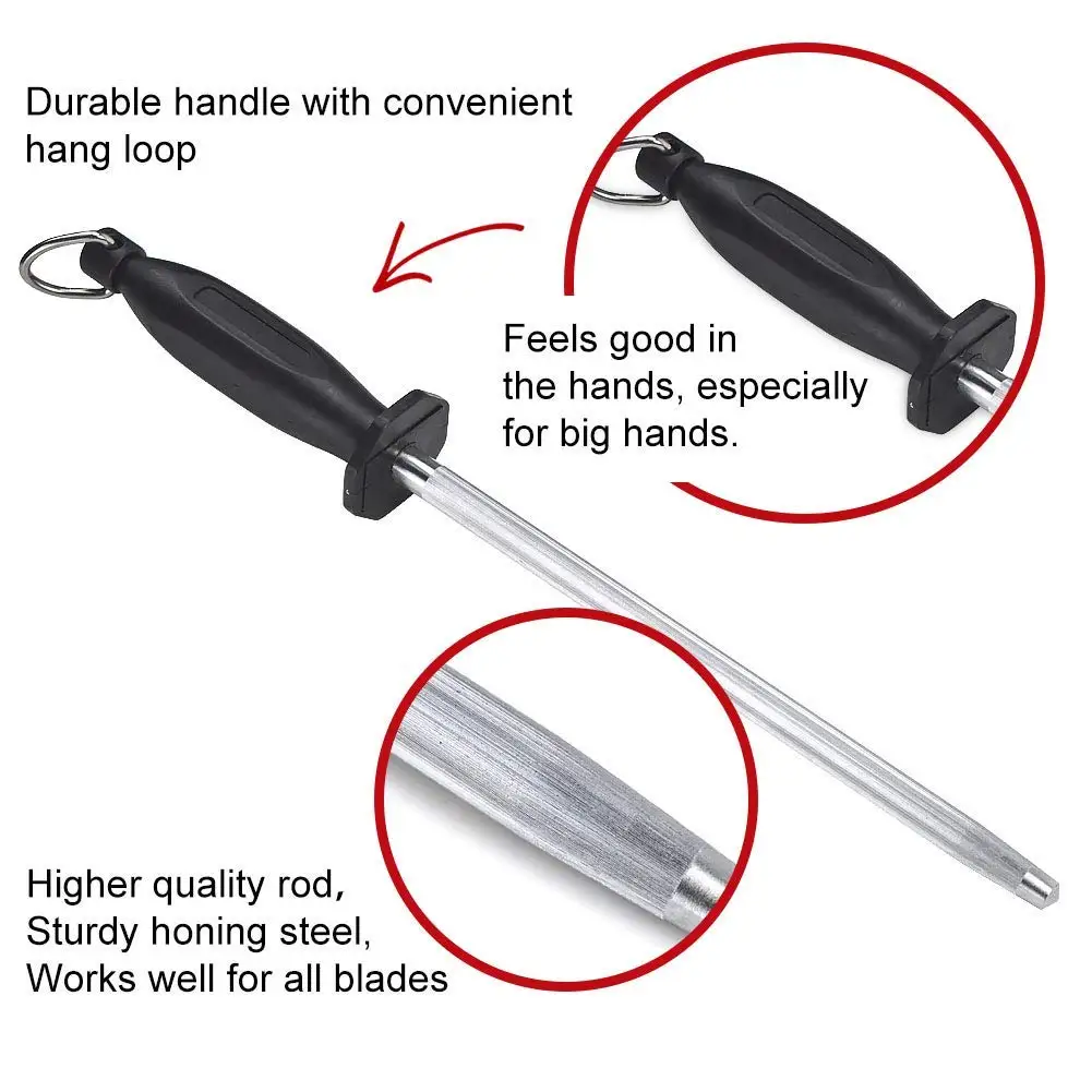 OEM Custom 12 Inch Hand Kitchen Knife Sharpening Steel Rod