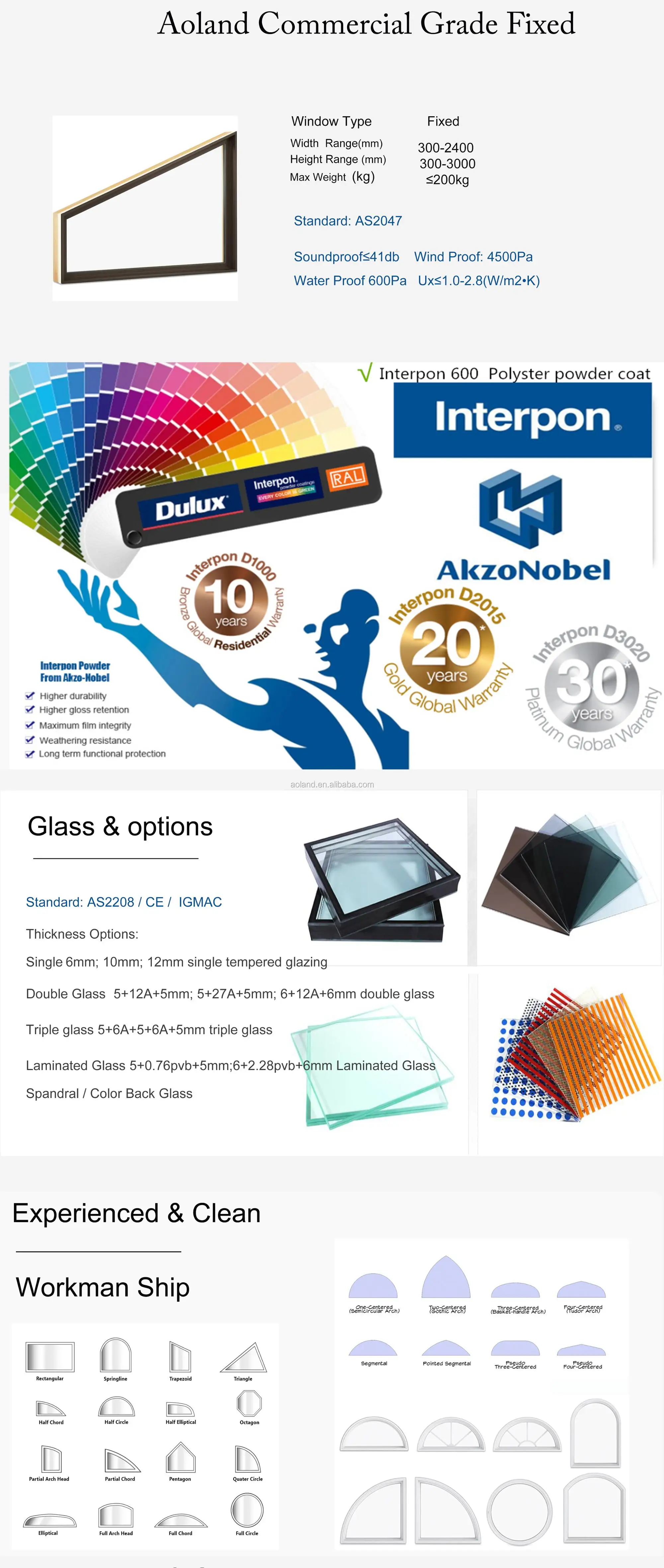 Aoland Commercial Double Glazed Aluminium Trapezoid Windows