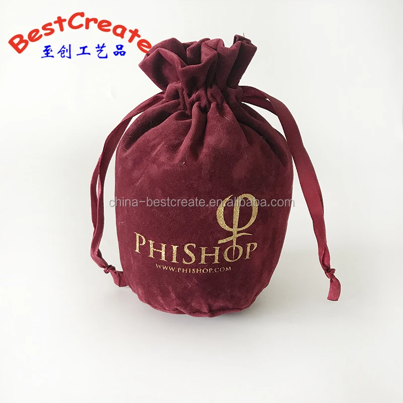 Custom Printed Large Round Bottom Black Drawstring Velvet Cremation Urn ...