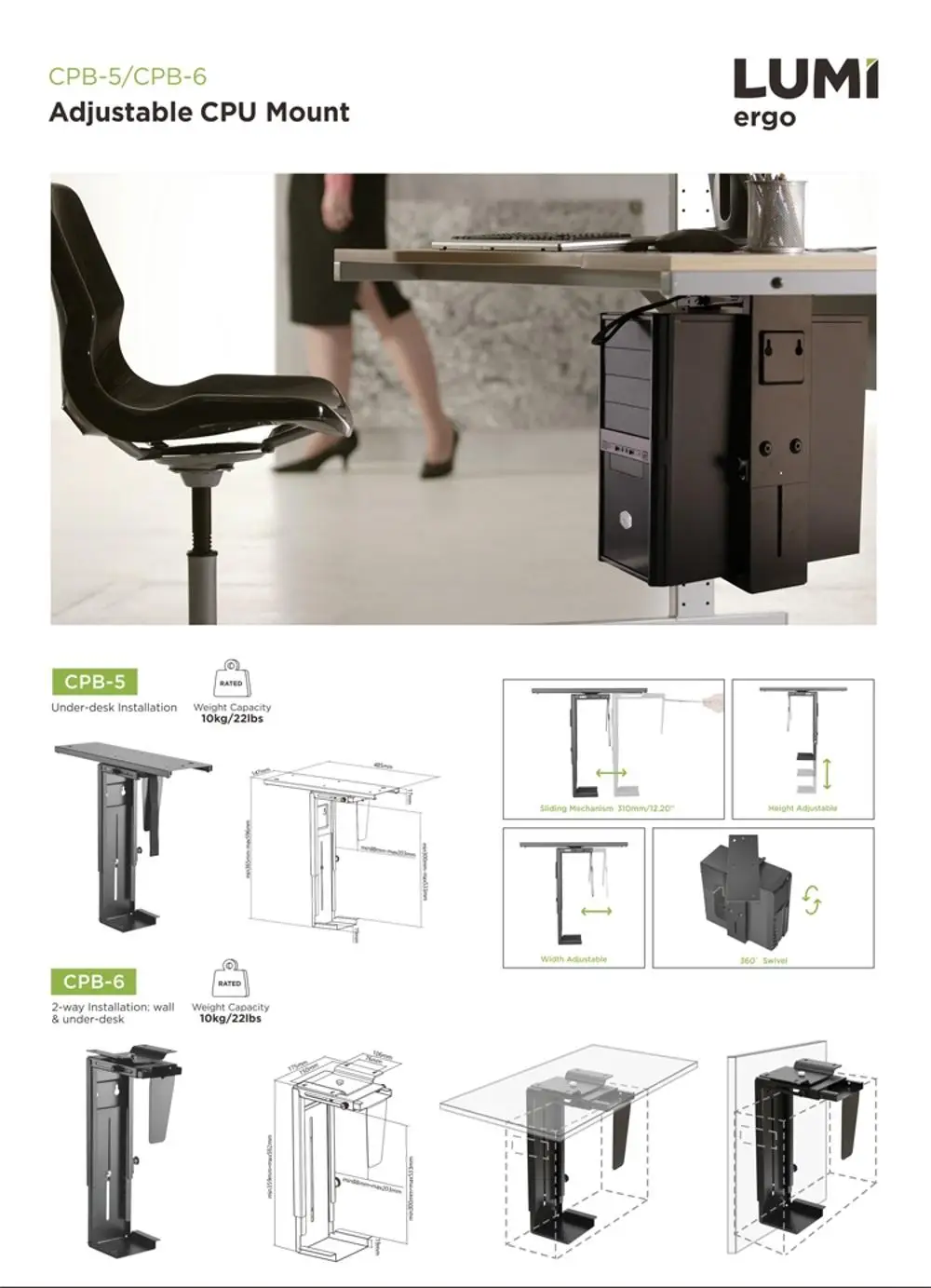 Universal Adjustable under Desk Computer Base - CPU Holder