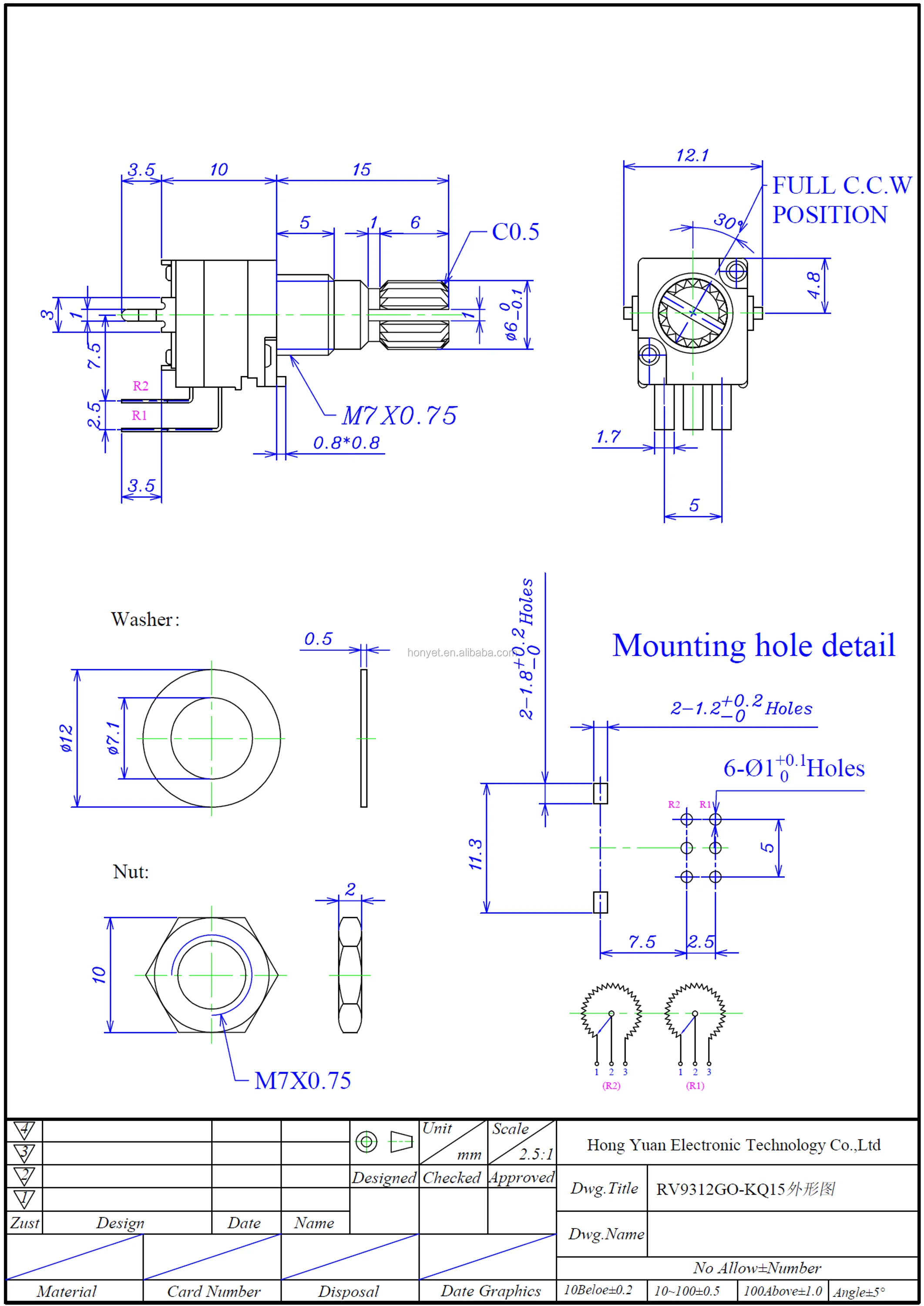 9mm Dual Gang B100k Potentiometer - Buy Rotary Potentiometer B100k,Dual ...