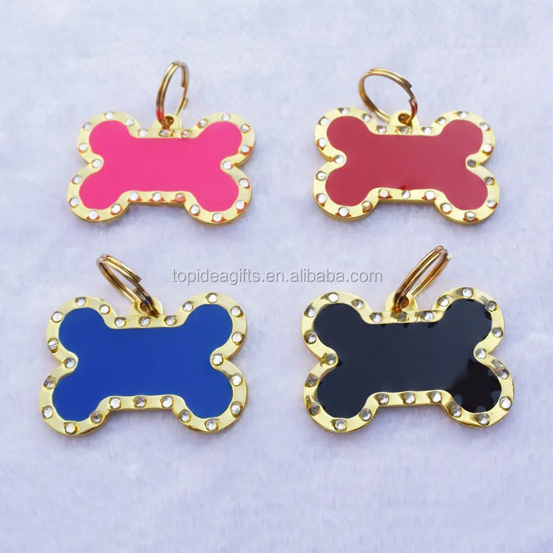 Gold Bone Shape Bling Crystal Stone Engraved Id Pet Dog Tags - Black ...