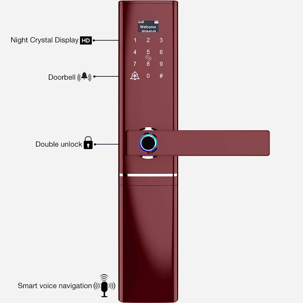 Fingerprint Code Card Access Front Door Lock Set Entry Smart Eletronic ...