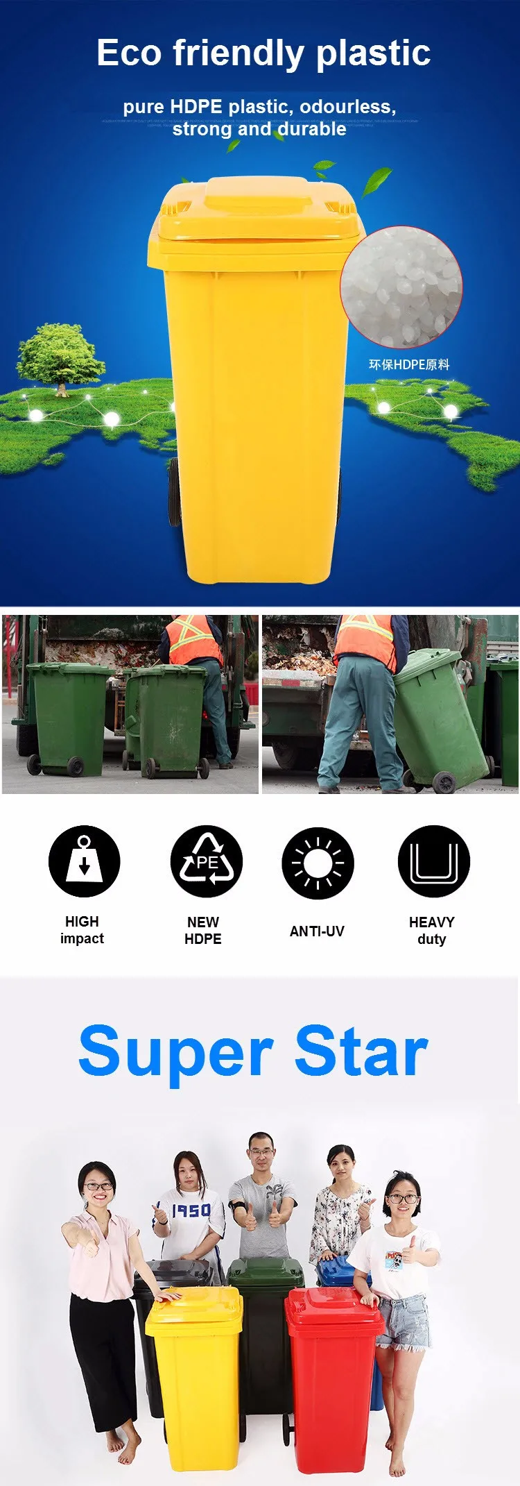 STROBIGO 120LT Outdoor Garbage Dust Bin - Plastic Trash Can