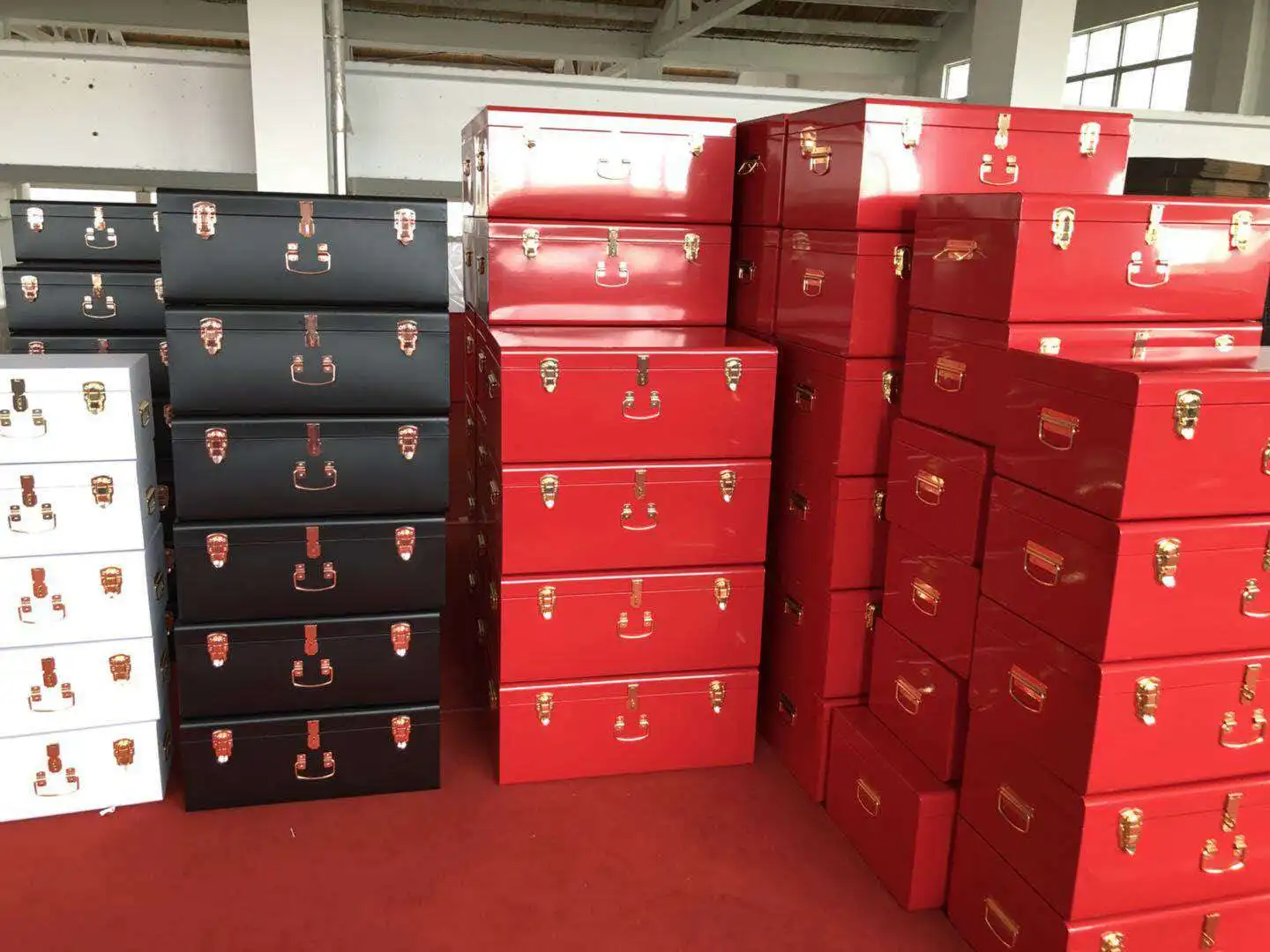 Set of Two Pink Metal Trunk Box with Champagne Gold Accessories