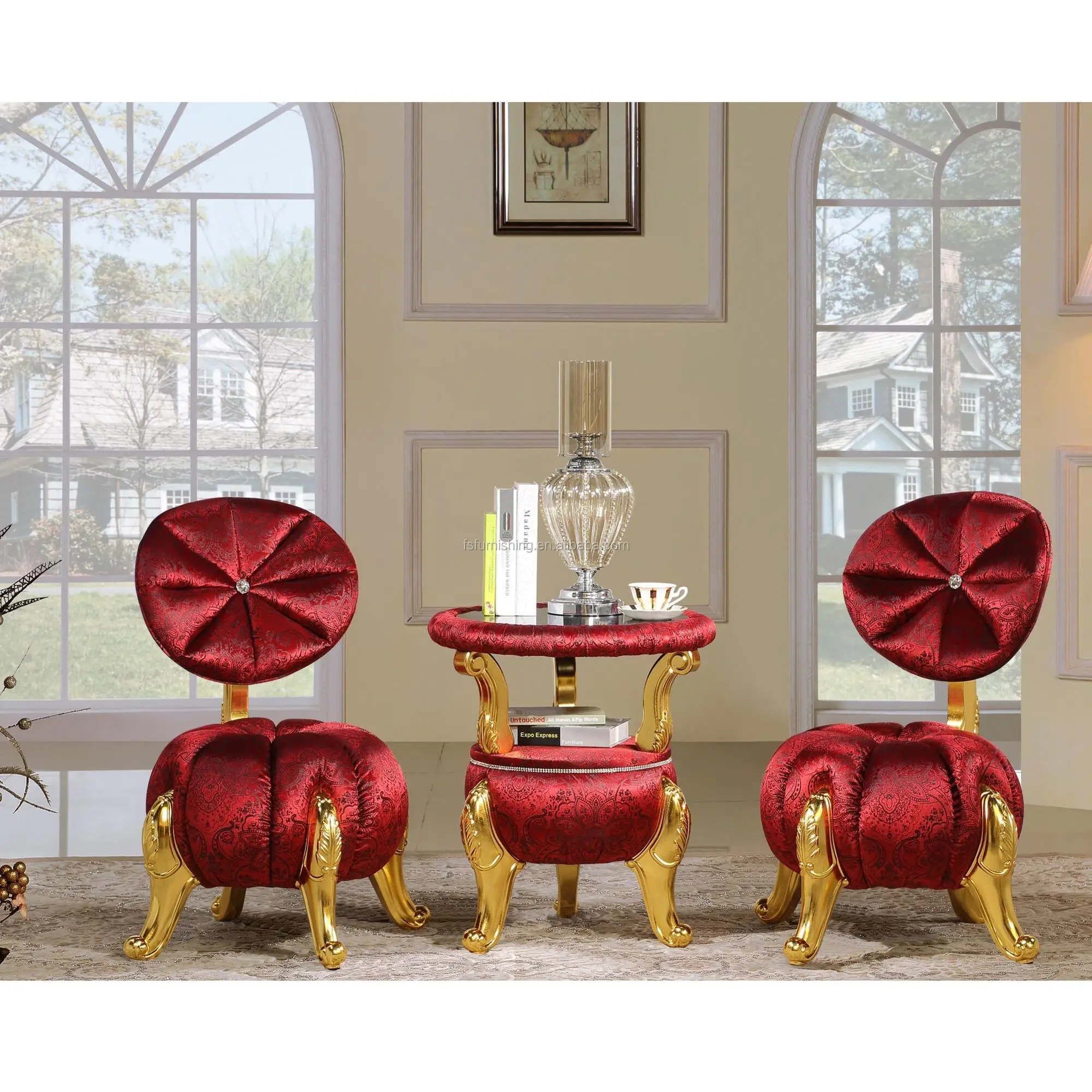 Ff2015 Full Set Sweet Pumpkin Leisure Chairs Red Velvet Fabric ...