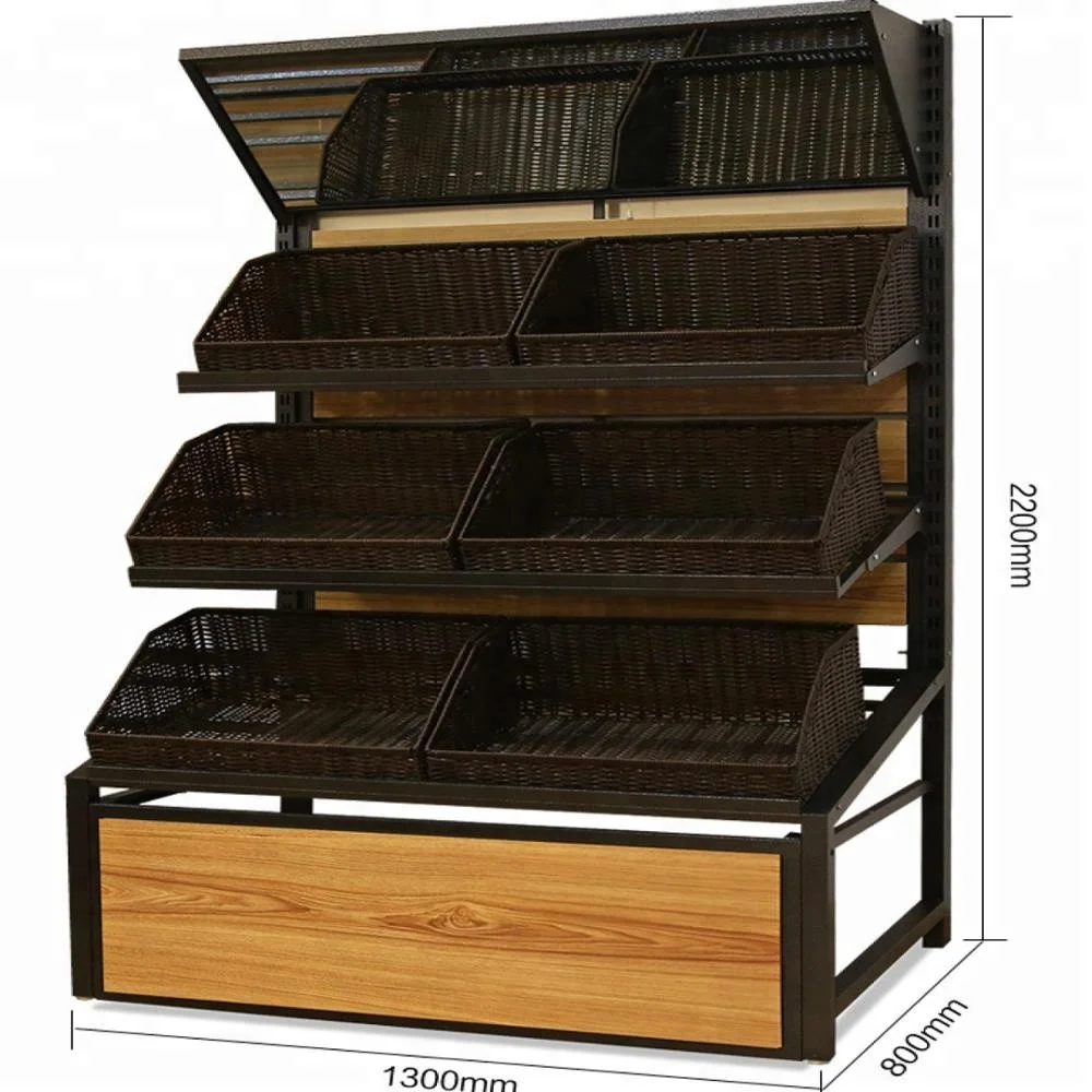 Supermarket Wooden Vegetable and Fruit Display Shelf