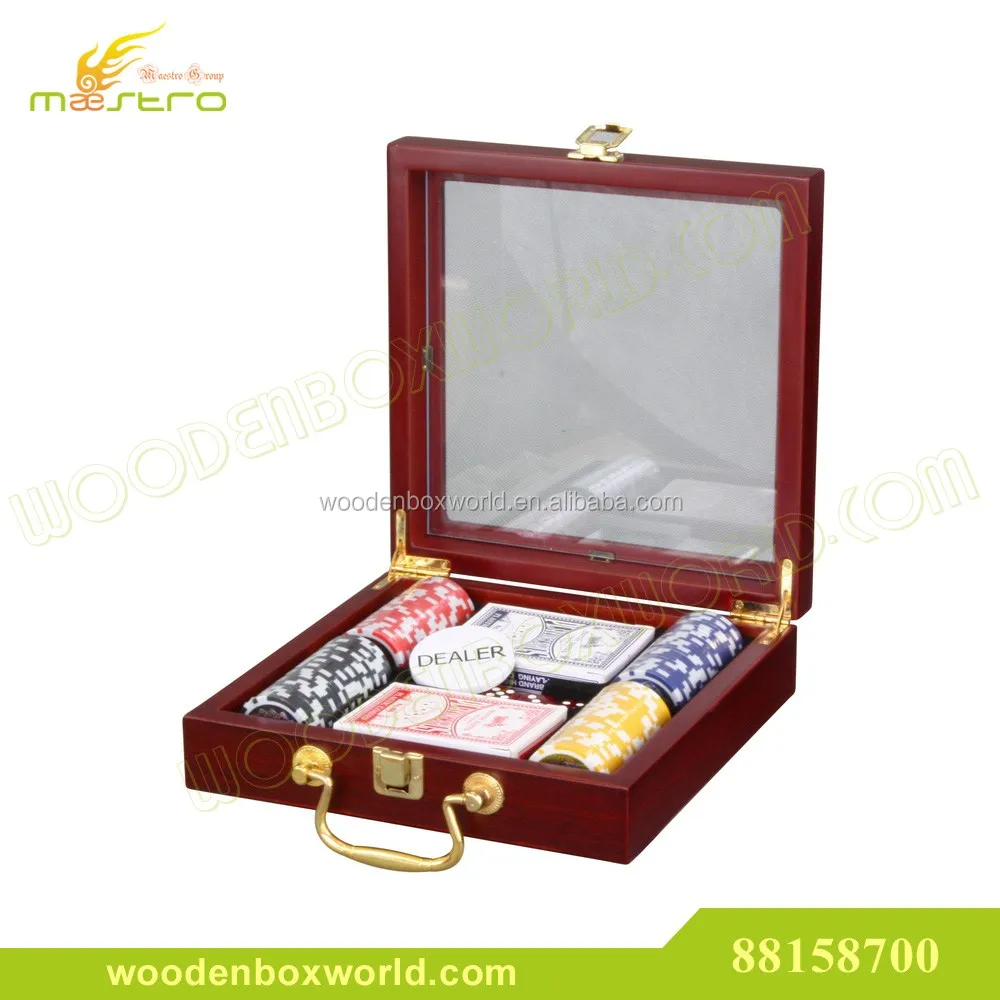 Premium 100 Poker Chip Sets With Wooden Box With Window Lid - Buy ...