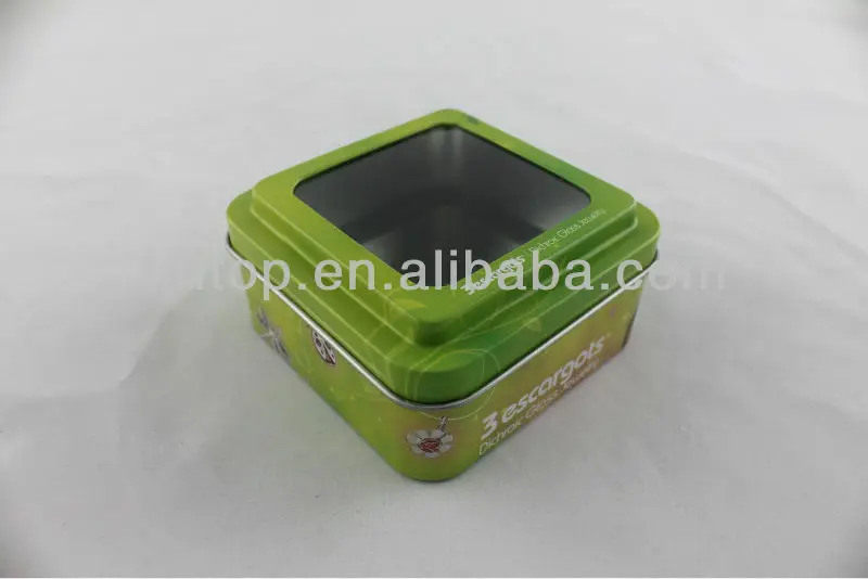 Square Shape Metal Lid Container With Clear Window Rhiden Tea Tin Box ...