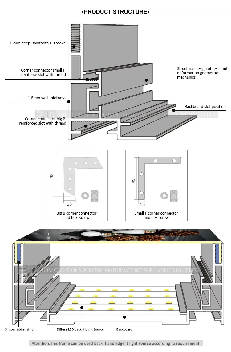 HBM Brand 60mm Aluminum Profile Backlit or Edgelit Fabric Frameless ...