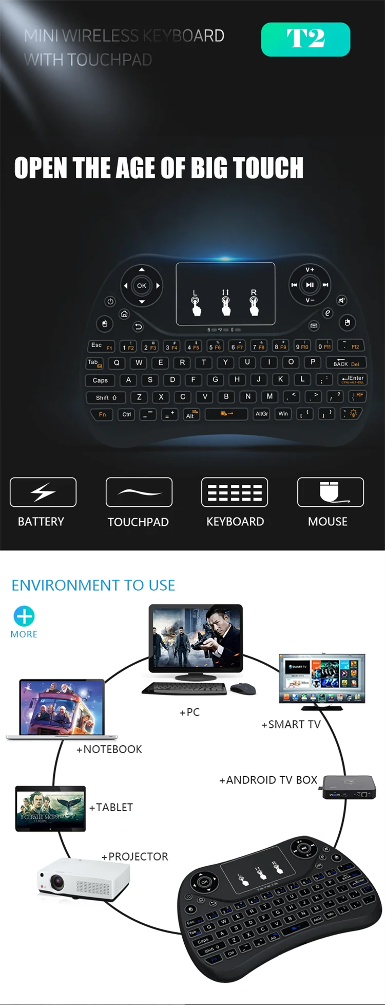 Mini Wireless Keyboard Rf 2.4g Mouse Touchpad Design Handheld Keyboard ...