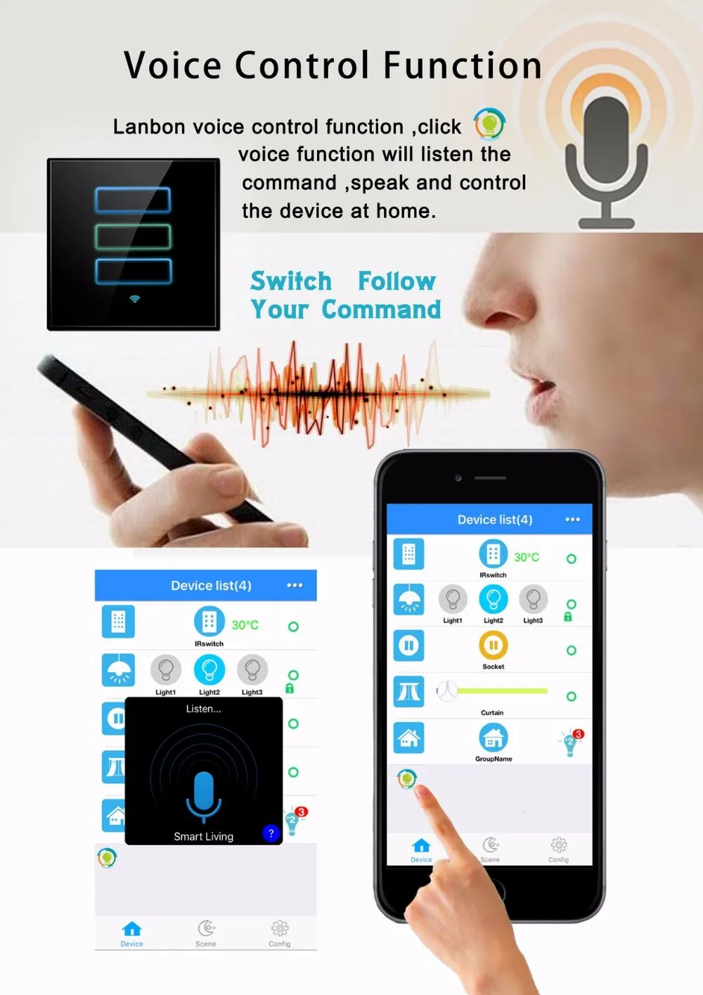 Voice Control Au Us Standard Two Gang Wifi Smart Touch Light Switch ...
