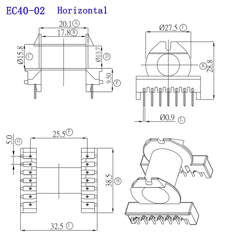 Ec39 Ec40 Ec42 Soft Ferrite Core Bobbin High Frequency Transformer ...