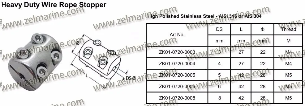 Stainless Steel Heavy Duty Wire Rope Stopper - ZELK