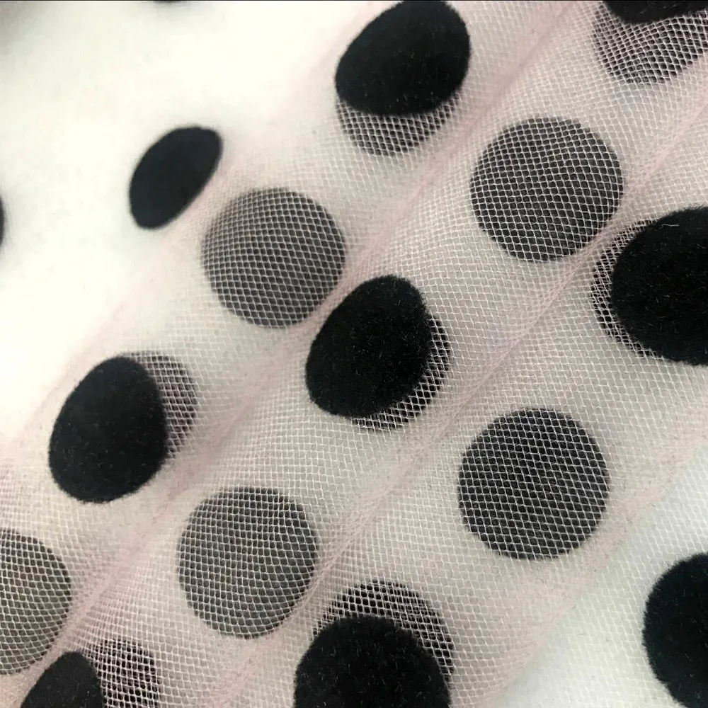 In Stock Black 2cm Flocking Dot Nylon Soft Spots Flock Mesh Fabric For ...