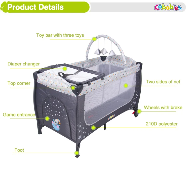 Playpens Toddler Travel Bed Baby Travel Cot with Mattress 125 x 66cm ...