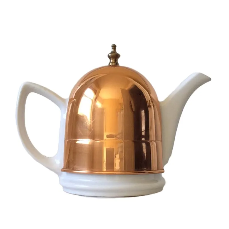 Beautiful Heavy Ceramic White Teapot With A Copper & Brass Finial Cover ...