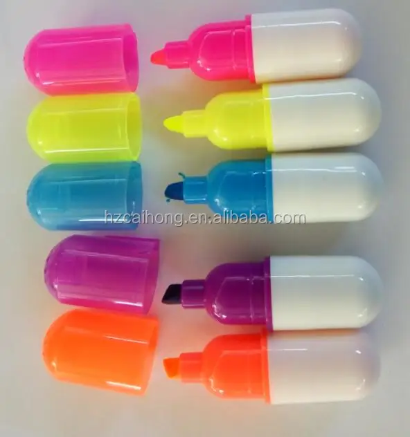 Pill Or Capsule Shaped Highlighter Pen Ch-6230 Mini Neon Ink Marker Pen ...