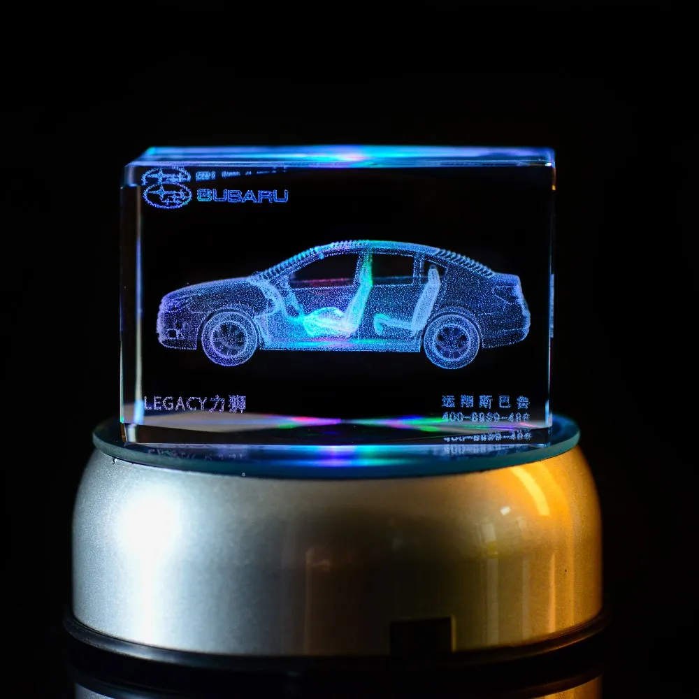 3d Laser Engrave Glassblock Car Model Led Light K9 Crystal Souvenirs ...