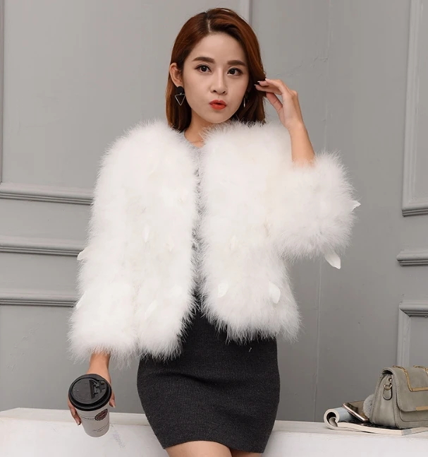 Real Farm Ostrich Feather Fur Turkey Fur Coat Warm Outerwear