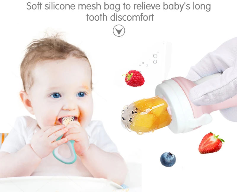 Mesh Bag 2mm Round Juice Hole with Sleek Handle - Silicone Baby Teether Toy